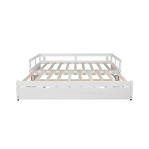 Flieks Daybed with Trundle Bed Twin to King Design Sofa Bed, 78.2" L x 79" W Extendable Bed Daybed for Bedroom Living Room (White)