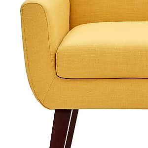 HUIMO Accent Chair, Button Tufted Upholstered Sofa Chairs, Comfy Linen Fabric Armchair for Bedroom, Reading, Mid-Century Modern Living Room Chair (Yellow)