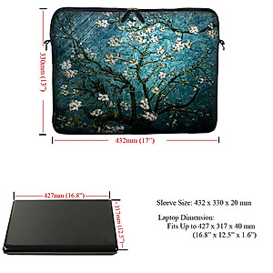 Meffort Inc 17 17.3 inch Laptop Carrying Sleeve Bag Case with Hidden Handle & Adjustable Shoulder Strap with Matching Skin Sticker and Mouse Pad Combo - Vincent Van Gogh Almond Blossoming