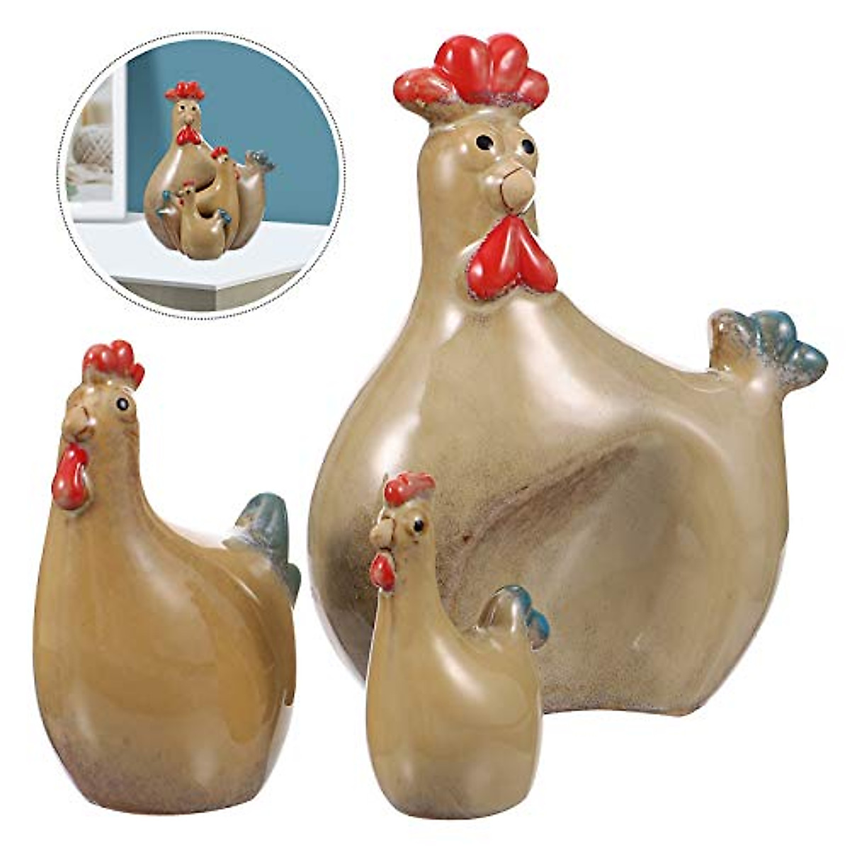 BESPORTBLE Ceramic Rooster Figurines Chicken Family Garden Statue Farm Animal Sculpture Porcelain Modern Animal Decoration for Home Office
