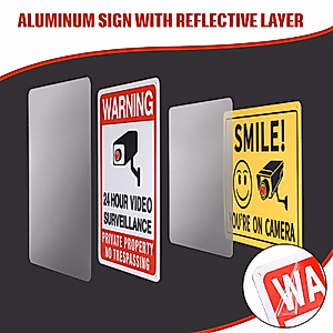 4 Pieces Smile You're On Camera Sign and Private Property No Trespassing Sign Video Surveillance Signs UV Printed 40 Mil Rust Aluminum Security Camera Sign for Home Business (Simple Style)