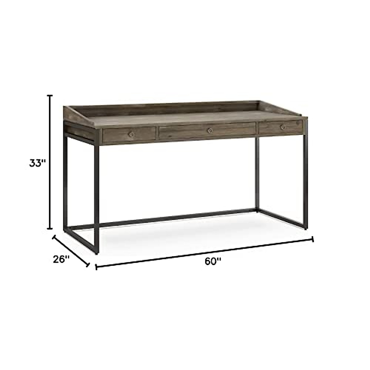 SIMPLIHOME Ralston SOLID WOOD and Metal Modern Inrial 60 inch Wide Home Office Desk, Writing Table, Workstation, Study Table Furniture in Distressed Grey with 2 Drawerss