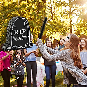 Quera Rip Twenties Pinata Funny 14 x 14.4 x 3 Inch Funeral Pinata with Stick Blindfold and Confetti Paper Fits Candy Favors for Adult 30th Birthday Anniversary Party Supplies Decoration Prop