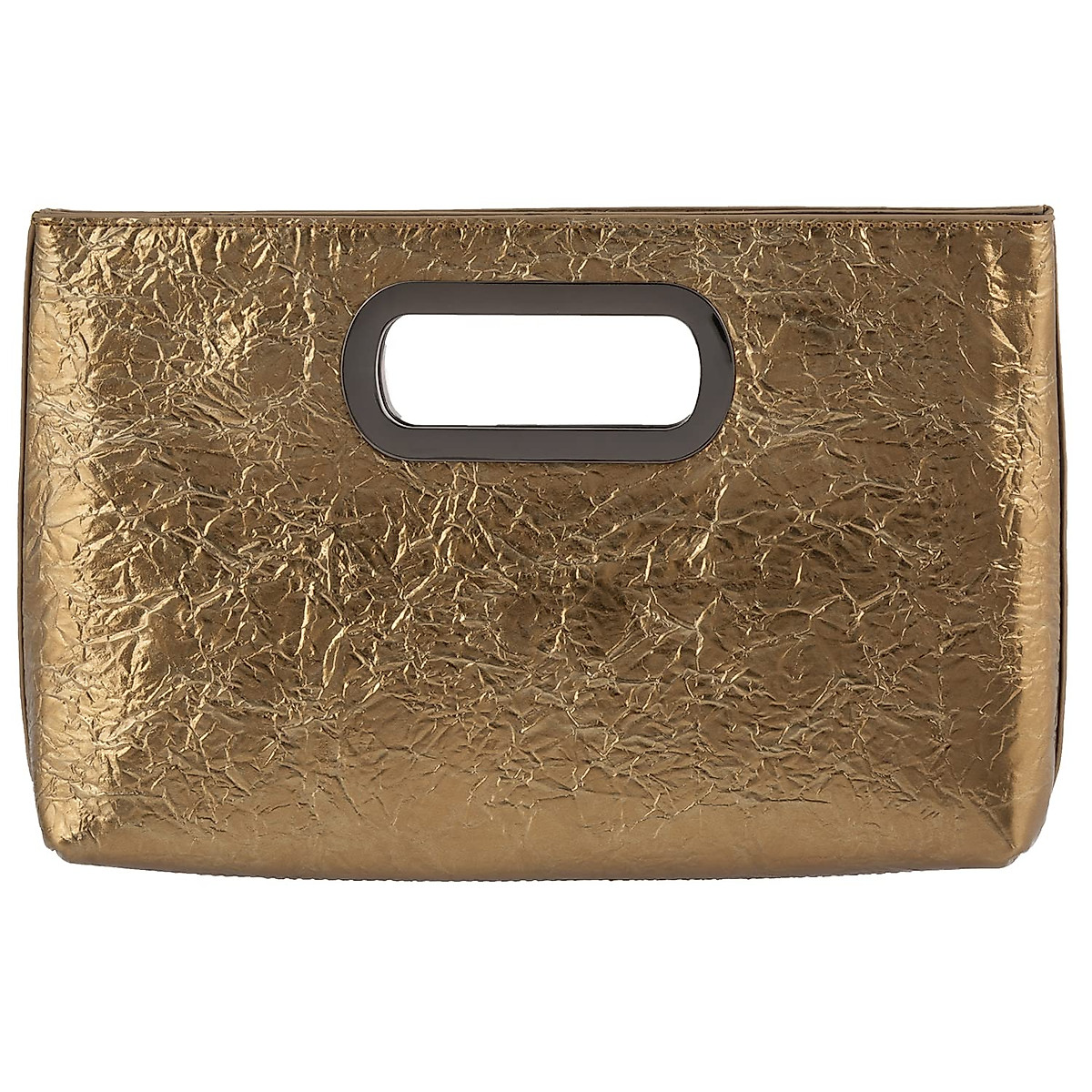 Crushed Metallic Top Handle Clutch, Bronze
