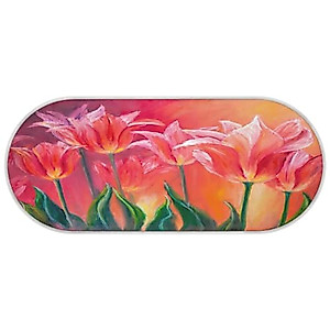 Tulips Painting Oval Rug Small Rugs for Bedroom Bedside Red Bedroom Rug Soft Shag Runner Carpet Modern Fluffy Nursery Area Rugs Home Decor 1.64 x 4 Feet