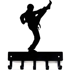 The Metal Peddler Karate Kick Male Sport - Wall Key Holder - Small 6 Inch Wide - Made in USA; 5 Storage Hooks