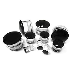 Urban Body Jewelry 1 Pair of 9/16" Gauge (14mm) Black Glass Plugs - Single Flare