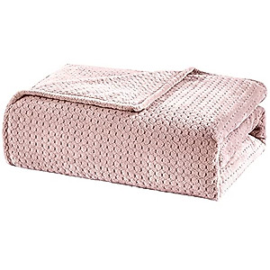 Mocaletto Waffle Textured Extra Large Fleece Blanket,300GSM Jacquard Pattern Breathable Decorative Blanket for Couch Sofa Bed,Super Cozy and Comfy for All Seasons(Pink,60 * 80inch)