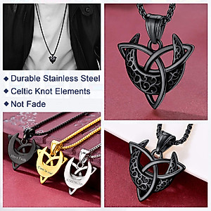 FaithHeart Celtic Triquetra Moon Necklaces, Feminism Goddess Trinity Knot Pendant Necklace Triple Moon Pendant Charms Black Stainless Steel Witch Jewelry Durability Neck Chain
