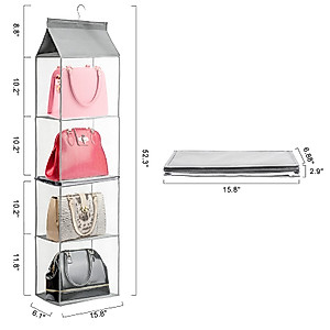 Febou 2 Pack Hanging Purse Organizer for Closet, Detachable Hanging Handbag Storage Purse Holder with 4 Mesh Shelves for Wardrobe Closet Purse Organizer (Grey)