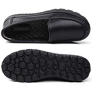 ZYEN Women's Nursing Shoes Comfortable Walking Slip On Nurse Restaurant Work Lightweight Leather Loafers 866 Black 39