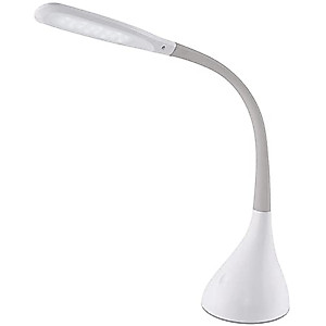 OttLite LED Desk Lamp with Adjustable Neck, Creative Curves (White/Grey) - 2.1A USB Charging Port, 4 Dimmable Brightness Settings, Energy-Efficient Natural Daylight LEDs for Home, Office & Dorm