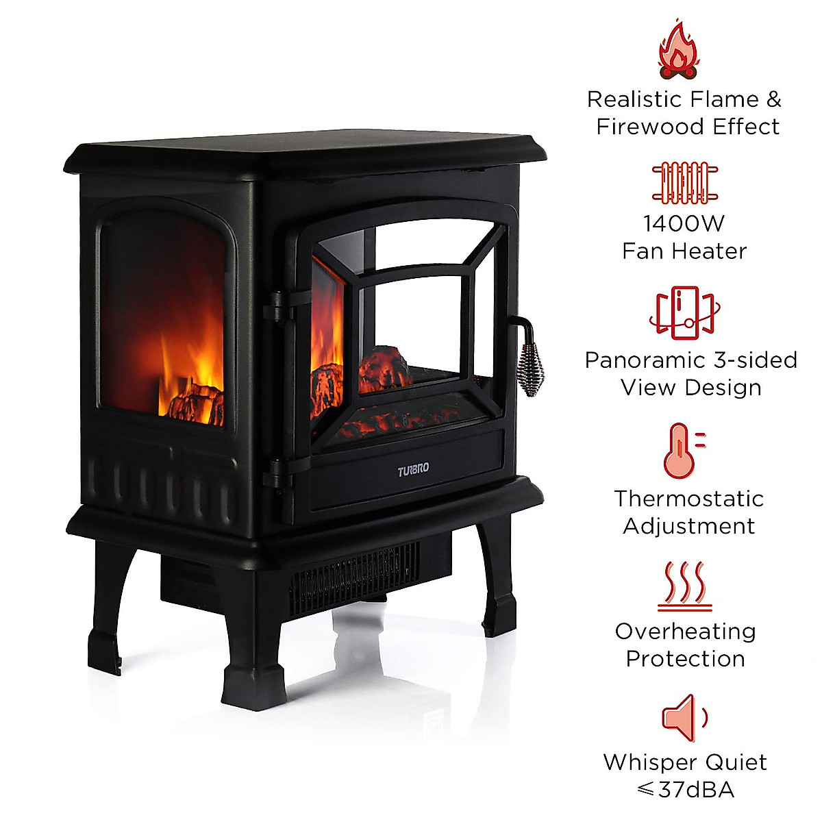 TURBRO Suburbs TS20 Electric Fireplace Infrared Heater, 20" Freestanding Fireplace Stove with Realistic Dancing Flame Effect - CSA Certified - Overheating Safety Protection - Easy to Assemble - 1400W