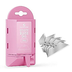 FantastiCAR Folding Utility Knife Box Cutter, 100-pcs SK5 Blades with Dispenser (Pink Set)