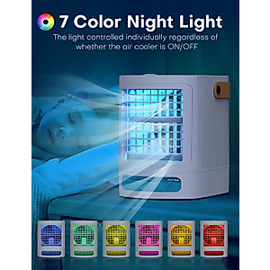 FANCOLE Mini Air Conditioner, Personal Air Cooler w/ 7-Color Night Light, 3-Level Humidify, 3 Speeds,USB Powered Evaporative Air Cooler, Small Desktop Air Conditioner Portable for Room Bedroom Office