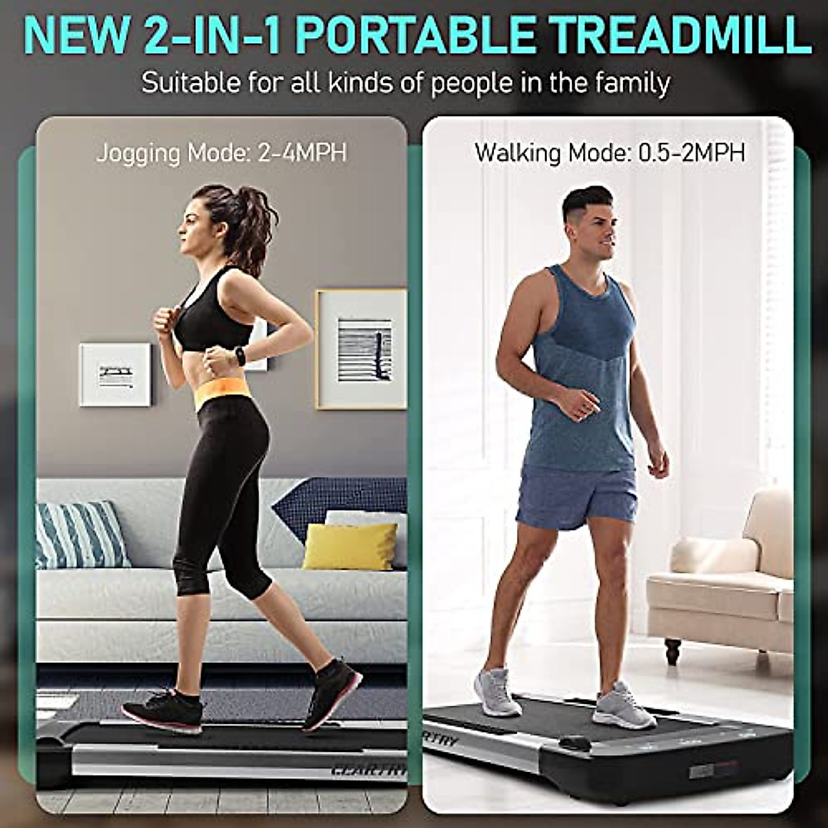 Under Desk Walking Pad, 300 lb Capacity, Installation-Free Electric Treadmills for Home, 12 Preset Programs Running Machine for Home