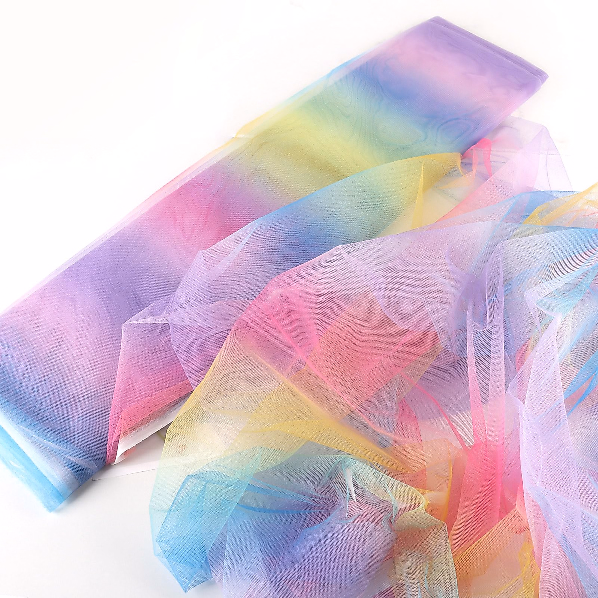 HAVII 63" × 8yard Rainbow Tulle Fabric Rolls Sheer Tulle Ribbon Netting Fabric Gradient Tulle Bolt Spool for Table Tutu Skirt Dress DIY Birthday Party Baby Shower Decorations