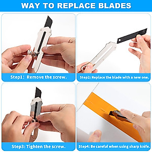 wapstibck 5 PACK Utility Knife Set, Stainless Steel Heavy Duty Multifunctional Retractable Box Cutter with 50 PCS SK5 Blades for Cardboard Packages Boxes Paper