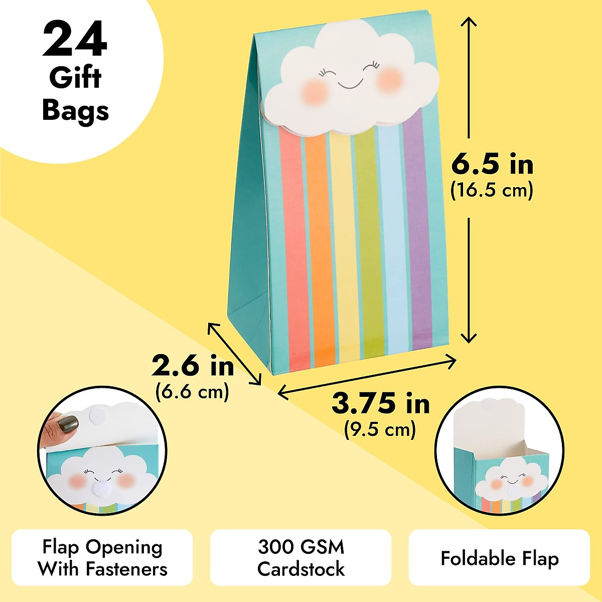 BLUE PANDA 24 Pack Rainbow Treat Bags with Stickers for Rainbow Themed Birthday Party, Baby Shower Decorations (6.5 x 3.75 x 2.6 In)