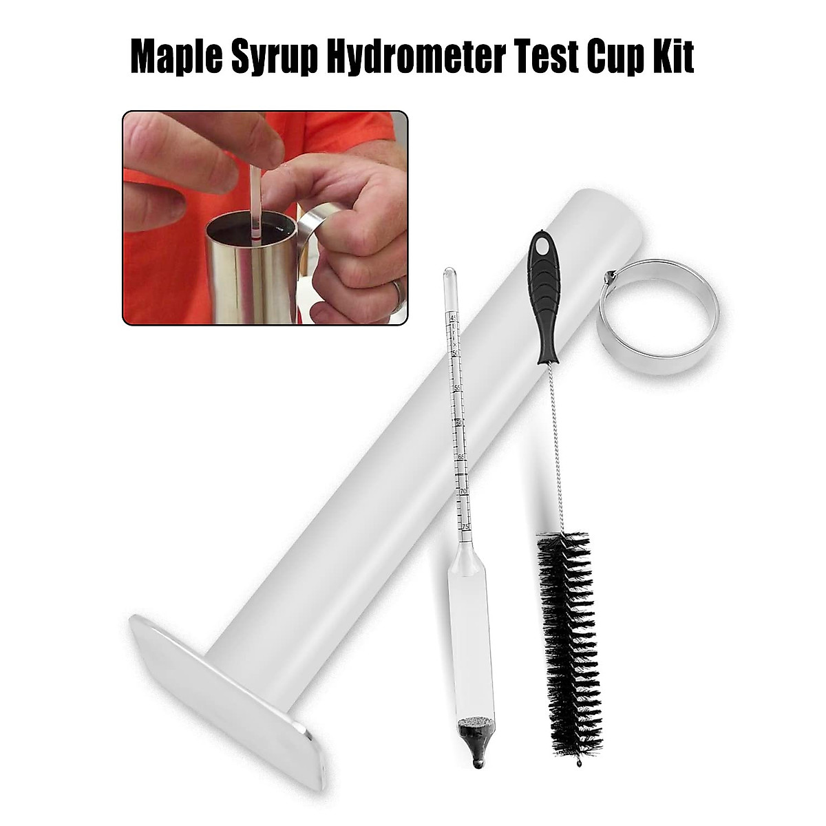 NTSUMI Maple Syrup Hydrometer Test Cup Kit, Maple Syrup Density Kit Fit for Testing Maple Syrup Sugar Candy Making, Stainless Steel Maple Syrup Kit with Cleaning Brush