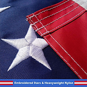 WINBEE Embroidered American Flag 5x8 Ft - Embroidered Stars and Sewn Stripes, Long Lasting Nylon Perfect for Outdoor, Sturdy Brass Grommets, UV Protected and Waterproof. All Weather USA Flags Great for Indoor and Outdoor Decor. Fly Your US Flags Proudly