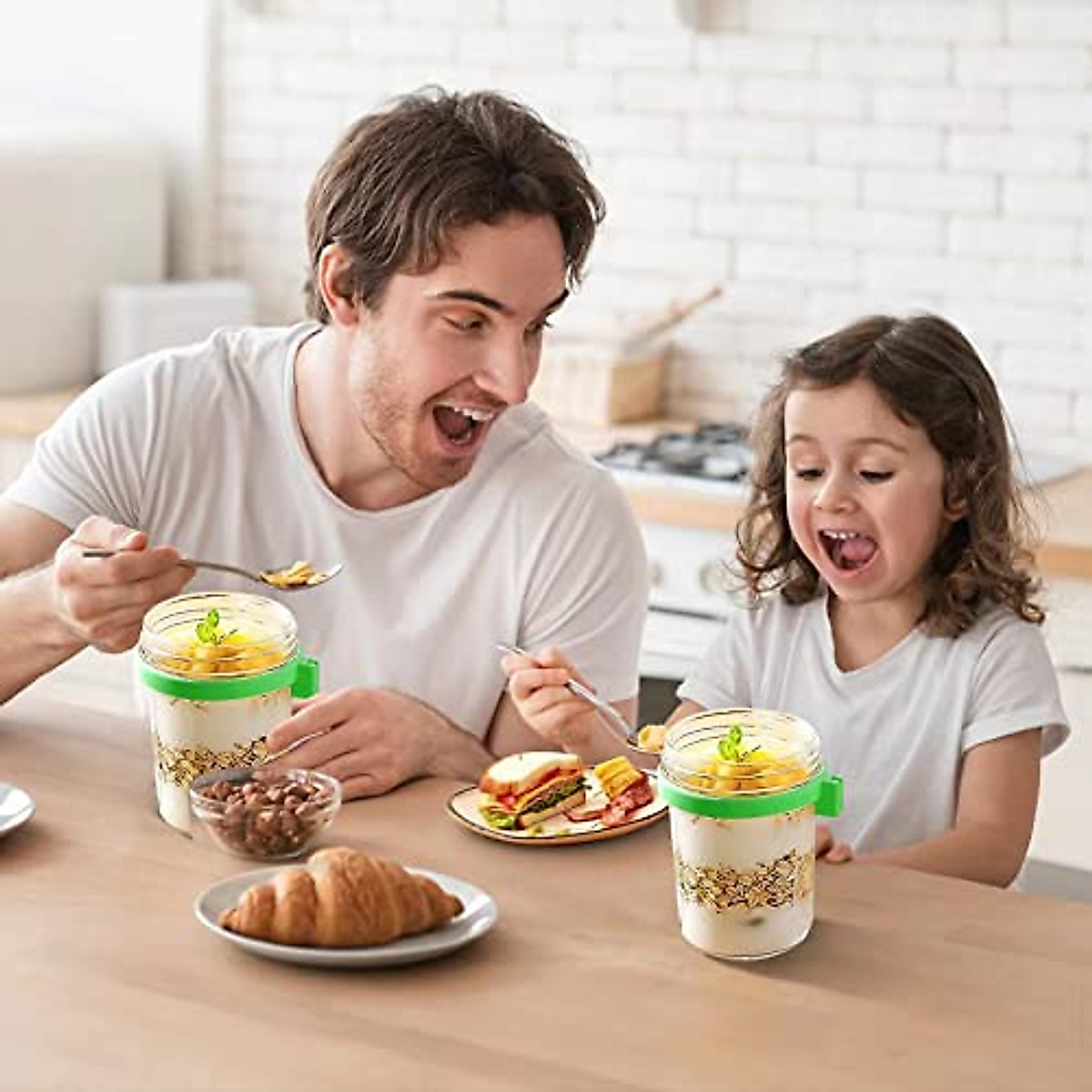 16 oz Overnight Oats Containers with Lids and Spoon, 4 Pack Mason Jars for Overnight Oats, Airtight Overnight Oats Jars with Measurement for Cereal, Mason Oatmeal Container Jar, On The Go Container