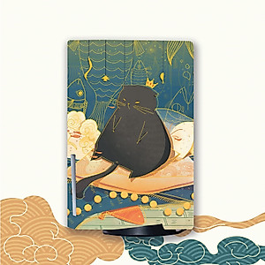 BelugaDesign Fat Cat Skin PS5 | Leaves Animal Anime Cartoon | Cute Kawaii Vinyl Cover Wrap Sticker Full Set Console Controller | Compatible with Sony Playstation 5 (PS5 Regular Disc, Multicolored)