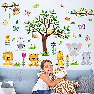 Cartoon Animal Wall Stickers Forest Tree Animal Wall Stickers Jungle Animal Wall Decals Woodland Animal Wall Decals Cute Zoo Animal Wall Stickers for Kids Room Playroom Nursery Decor