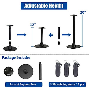 asdmm Outdoor Furniture Cover Support Pole, Adjustable Height Pole 12"~20", with 3 Webbing Straps(6.5ft) to Prevent Stagnant Water (A)