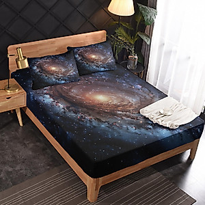 Fizzenobia Full Size Sheets Set - Galaxy Bed Sheets & Bedroom Decor, Kids Universe Sheet Set - Soft Breathable Microfiber Deep Pocket Patterned Bedding Sheets & Pillowcases