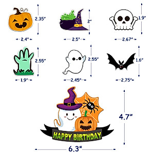 Halloween Birthday Party Decorations, Happy Birthday Banner with Pumpkins and Ghost,Colourful Halloween Cartoon Pattern Balloons,Plastic Tablecloth and Halloween Caketopper