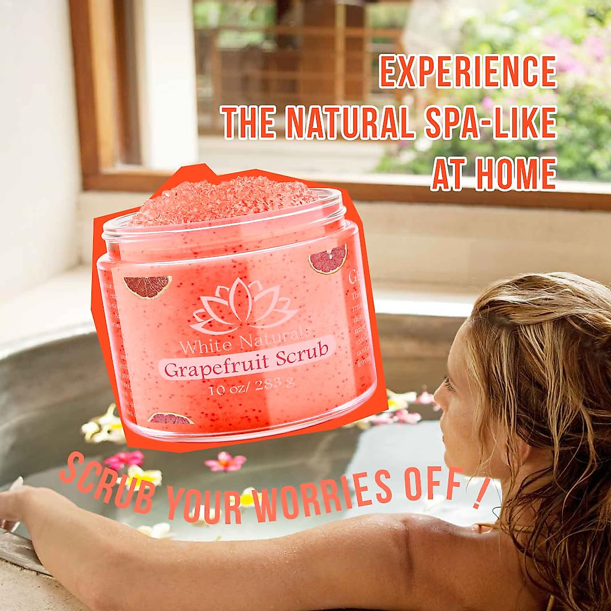 Organic Grapefruit Salt Scrub Moisturize & Soften Skin, Pure Natural Skincare Exfoliator, Shower Scrub For Exfoliating Dead Sea Cells, Body Scrubber & Face Cleanse, Infused Essential Oil & Nutrients