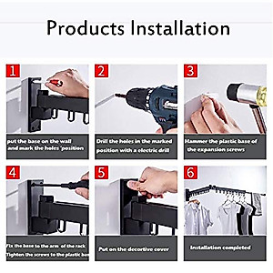 ZXFF Wall-Mounted Clothes Drying Rack, Suitable for Indoor and Outdoor Telescopic Clothes Poles, Can Be Rotated 180° Left and Right to Save Space (Color : A)