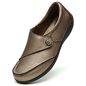 Geoeleph Women's Gold Loafers Casual Slip-Ons Comfort Walking Flats Leather Driving Moccasins 8 M US