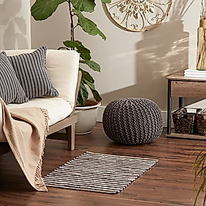 DII Chindi Home Collection Cotton Handwoven Slim Stripe Area Rag Rug, 2x3', Dark Brown