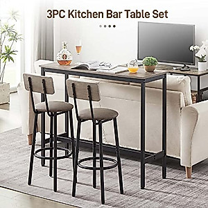 IINE'a 3 Piece Pub Dining Set,Bar Table and Chairs Set with Small Rectangle Bistro Table and 2 PU Upholstered Stools with Backrest, Counter Height Bar Table Set for Kitchen, Dining Room,Breakfast Nook