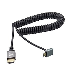 RIIEYOCA 90 Degree Down Angle UHD 4K Micro HDMI Male to HDMI Male 18Gbps High Speed 2.0 Extender Coiled Cable Supports 4K@60Hz,1080p,ARC,3D,for Laptop,DVRs,HDTV,Roku Ultra Stretchable to 1.5M/5FT
