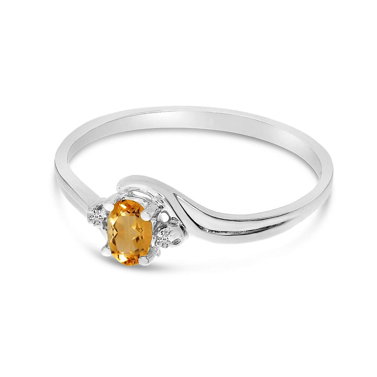14k White Gold Oval Citrine And Diamond Ring (Size 7)