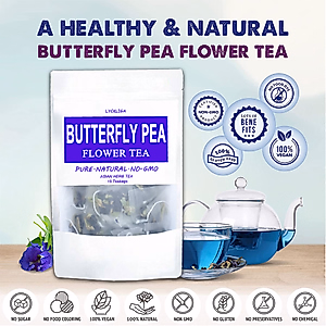 LYCKLIGA Butterfly Pea Flower Tea 15 Pyramid Tea Bags, Clitoria ternatea Premium Dried Butterfly Pea Tea Antioxidant Tea Blue Tea Bags for Drinks