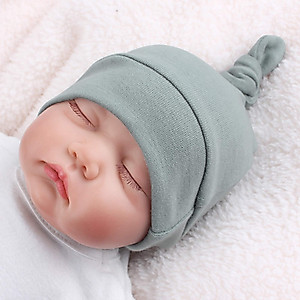 JANGANNSA Gray Green Top Knot Baby Hat Newborn Boys Girls Beanie Infant Cotton Stretchy Hats Spring Summer (Gray Green, S)