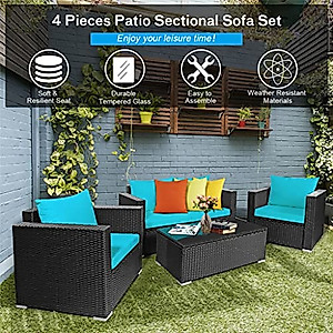 WYKDD Patio Rattan Furniture Set Cushioned Sofa Chair Coffee Table Suitable for Balconies, Rooftops, Gardens and Any Places of Leisure