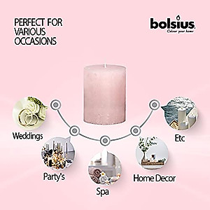 BOLSIUS Rustic Soft Pink Unscented Pillar Candles - 2.75" X 3.25" Decoration Candles Set of 3 - Clean Burning Dripless Dinner Candles for Wedding & Home Décor Party Restaurant Spa- Approx. (80x68m)