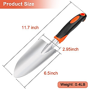 Garden Shovel Garden Hand Trowel, Heavy Duty Hand Shovel with Ergonomic Handle, Small Gardening Hand Tools Shovels for Digging, Rust Resistant Garden Spade Trowel Garden Tools for Garden Work, Orange