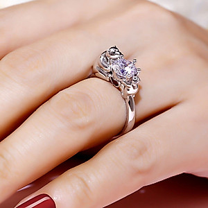 Jeulia 2.5 ct Diamond Band Rings Hug Me Mother & Baby Round Cut Sterling Silver Ring Dragon Koala Engraved Engagement Ring Anniversary Promise Graduation for Women Girls (Polar Bear, M-½)