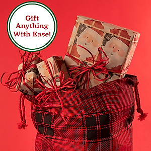 Pudgy Pedro's Party Supplies - Christmas Canvas Gift Bags - X-Large 26" x 19" Red Xmas Plaid - Jumbo Fabric Present Cloth Stocking - 1 ct