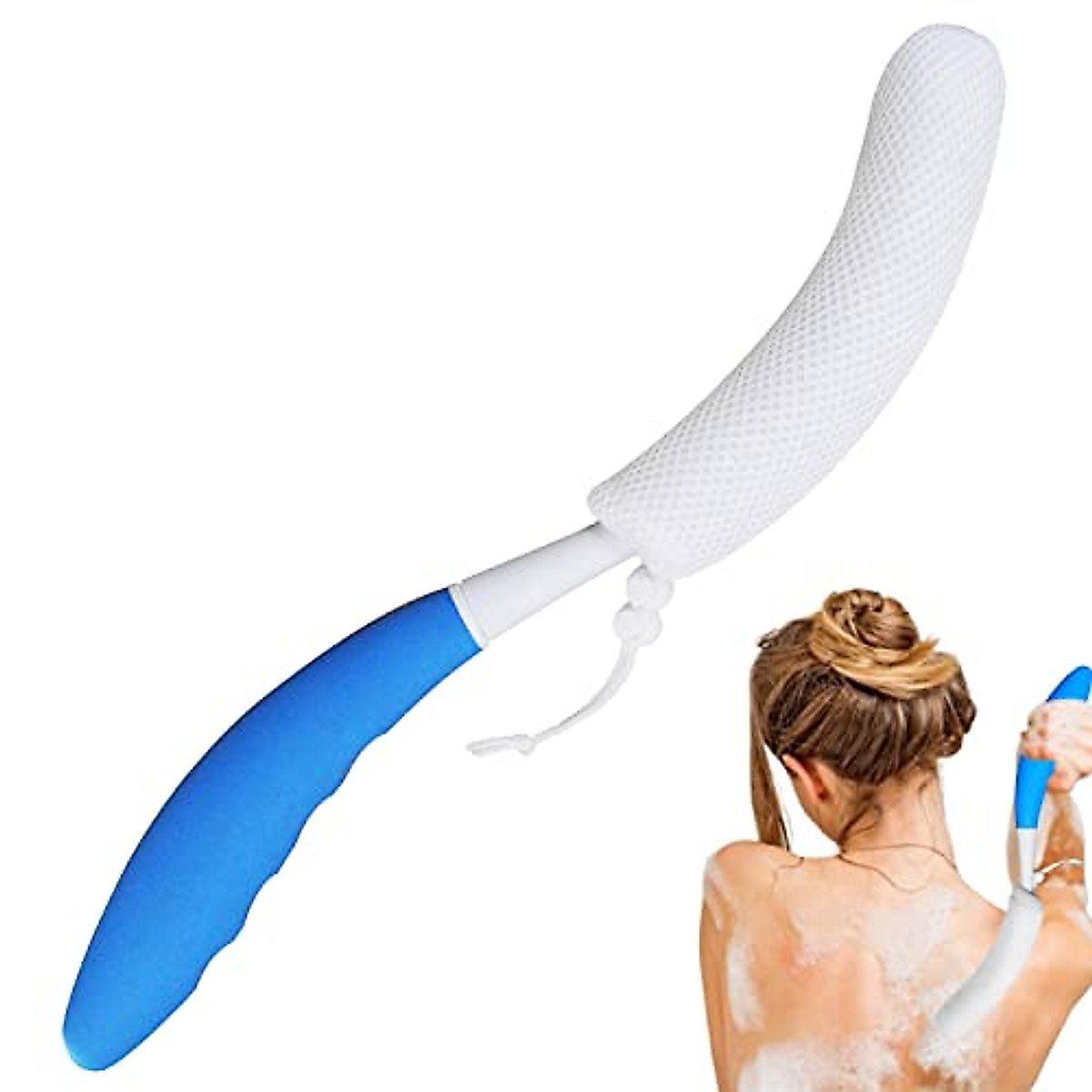 KkaFFe Long Handle Bath Brush,15.35" Anti-Slip Curve Shower Back Brush,Ergonomic Streamlined Back Brush Scrubber, Body Brush for Showering for