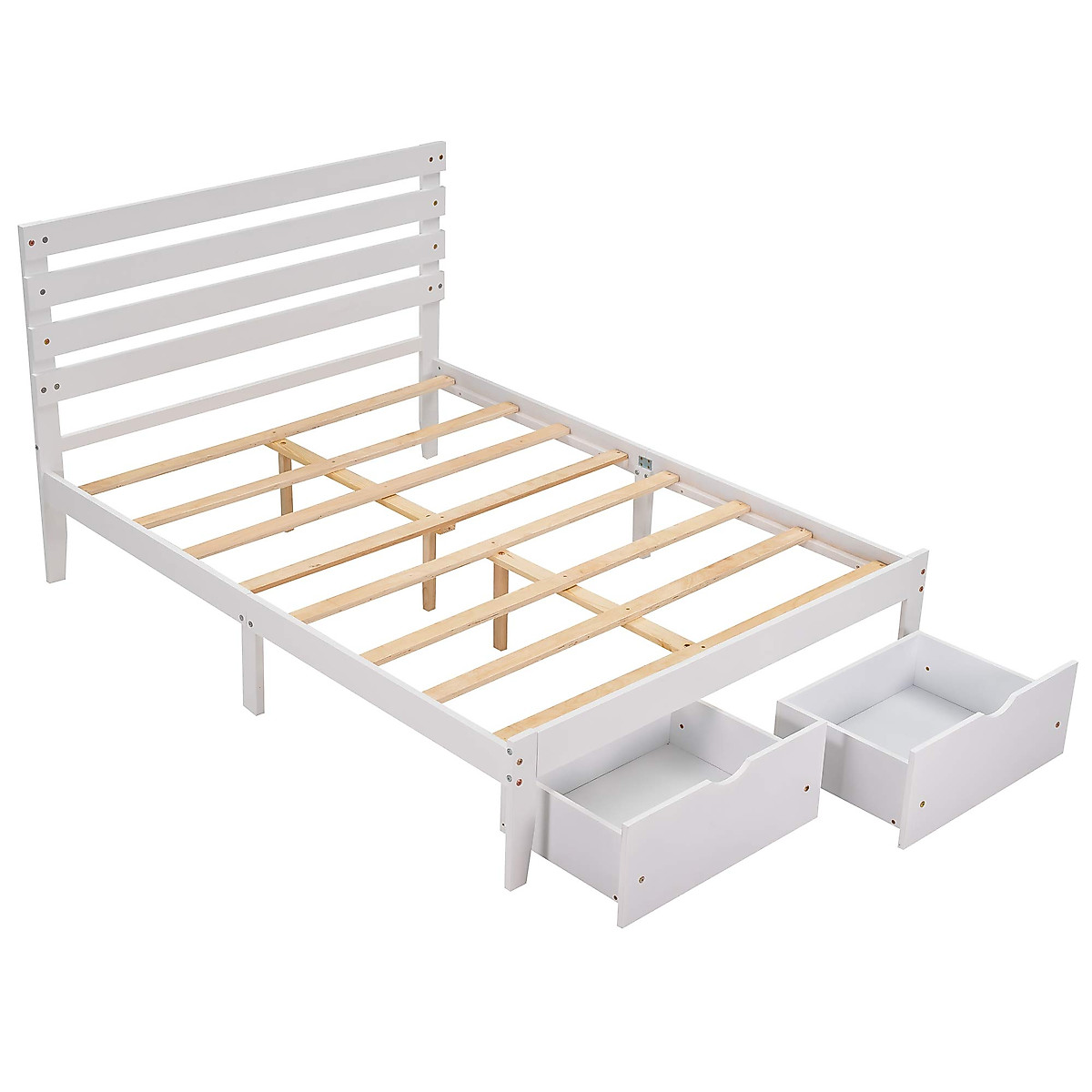 Lepfun Full Bed Frame with Drawers,Wood Full Size Platform Bed Frame with Headboard, Full Storage Bed for Kids Girls Boys, No Box Spring Needed, White