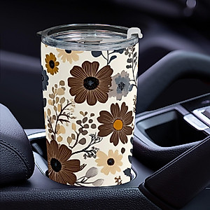 QWEUIOP 20oz Insulated Travel Coffee Mug Abstract Floral Pattern Stainless Steel Tumbler with Lid Double Wall Vacuum Coffee Cup For Hot and Cold Drinks14208