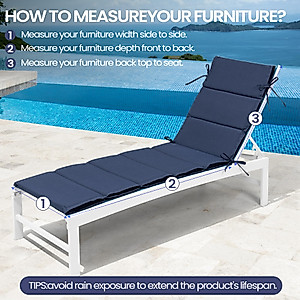 PATIOHIT Lounge Chair Cushions for Outdoor Furniture, Comfortable Chaise Lounge Cushions Set of 2 Patio Chair Cushions Outside UV-Resistant for Lawn, Pool (2, Navy, 72" x 21")