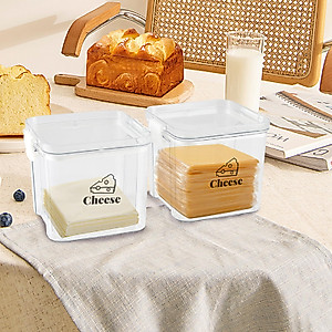 Yomjarl 2 Pack Cheese Container for Refrigerator Airtight Creamer Container with and Lid Cream Cheese Sliced Cheese Box Cheese Saver for Fridge Keeper Cream Block Shredded Cheese Storage Box Clear